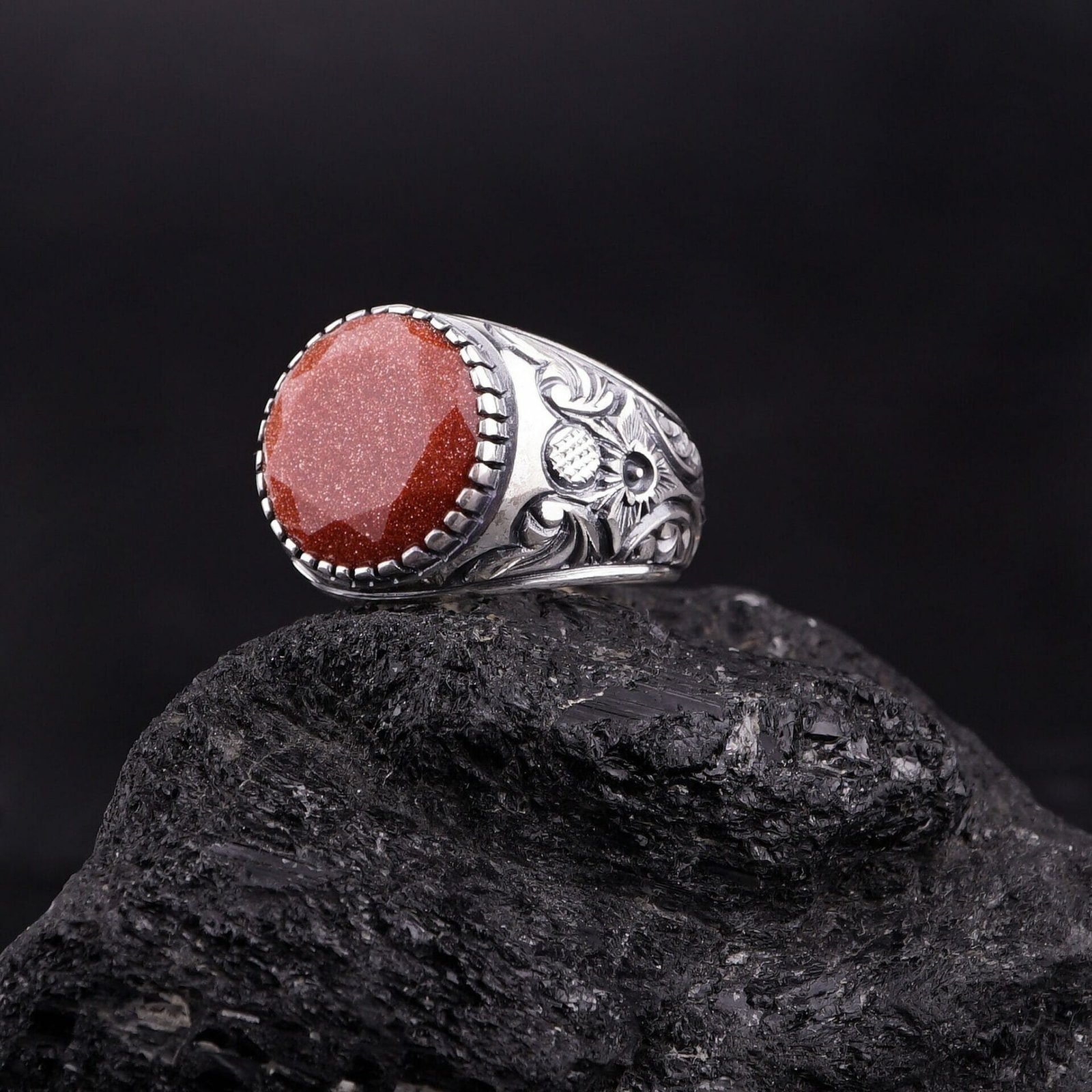 Mens Gold Sandstone Ring